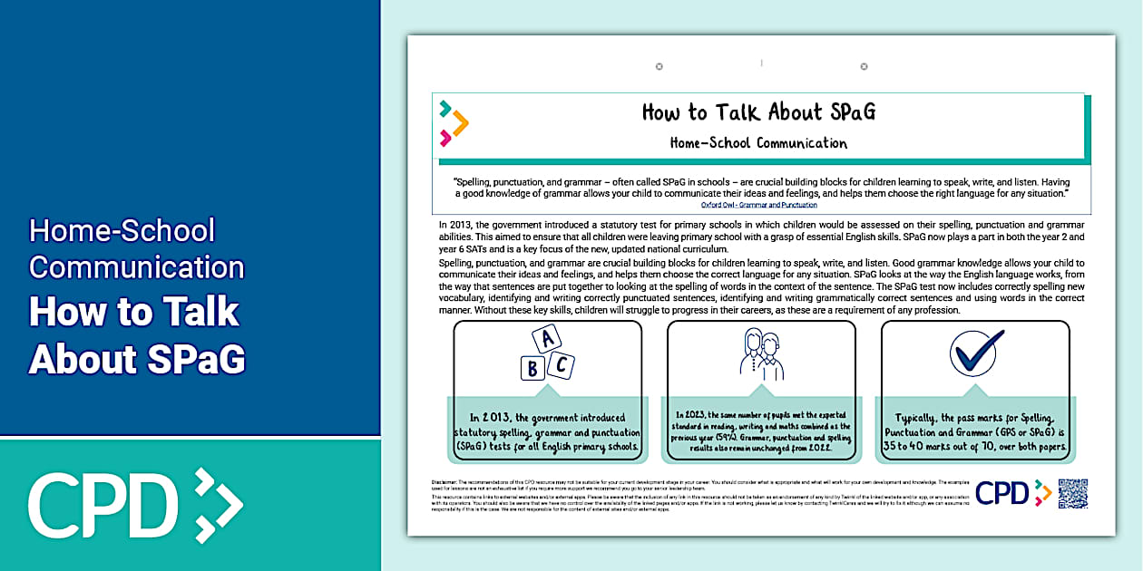 How to Talk About SPaG: Home-School Communication - Twinkl