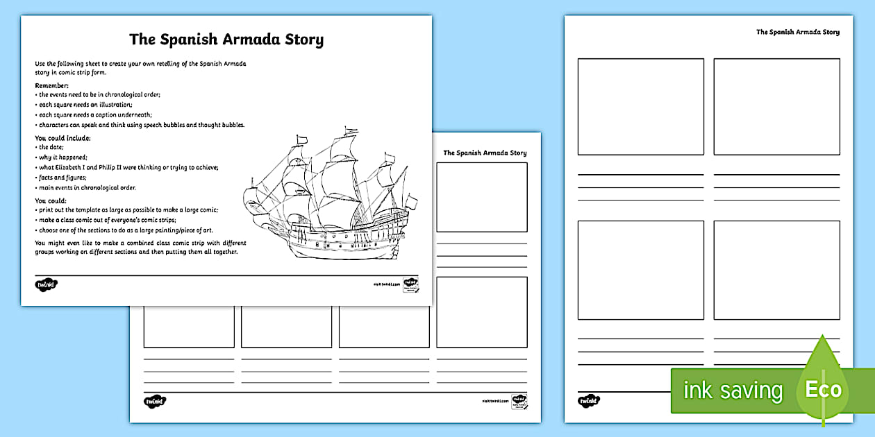 KS2 The Spanish Armada Comic Strip Worksheet / Worksheet