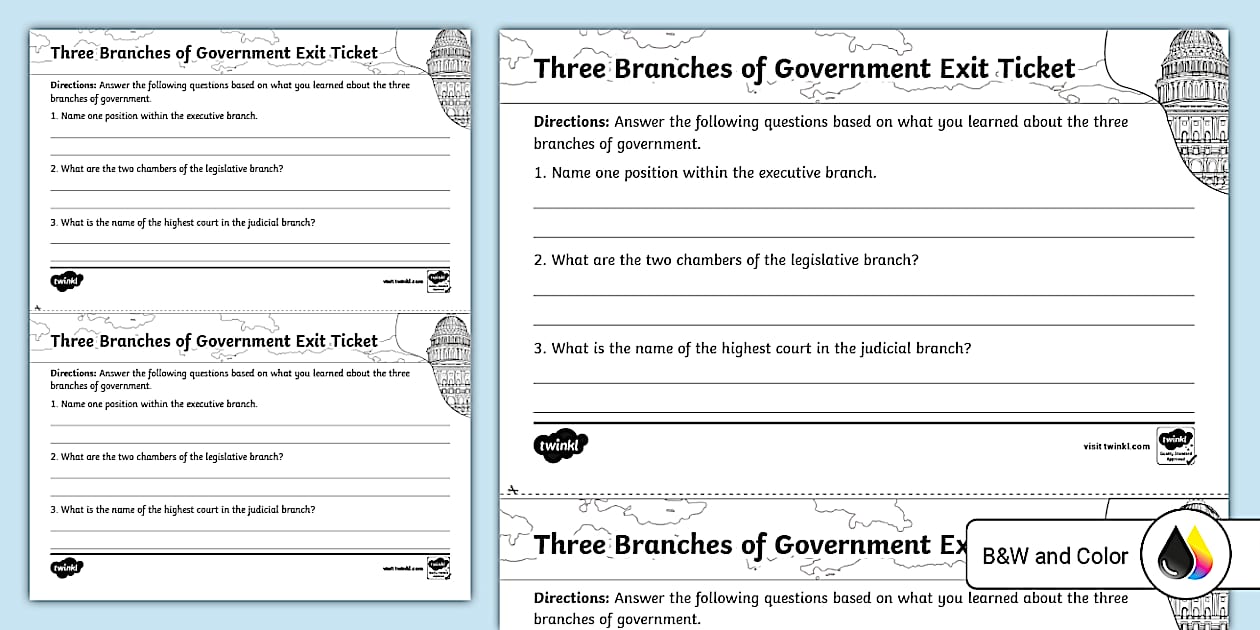 Sixth Grade Three Branches of Government Exit Ticket