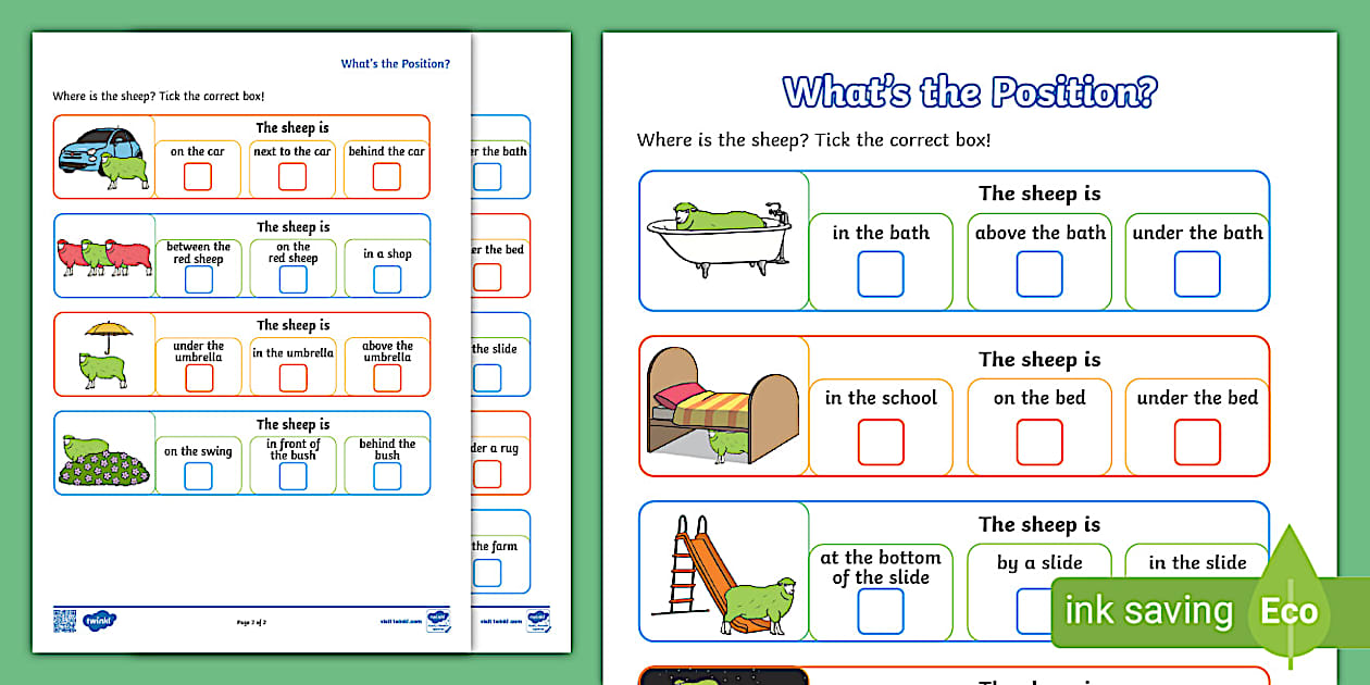 Where Is the Green Sheep? Positional Language Activity Sheet