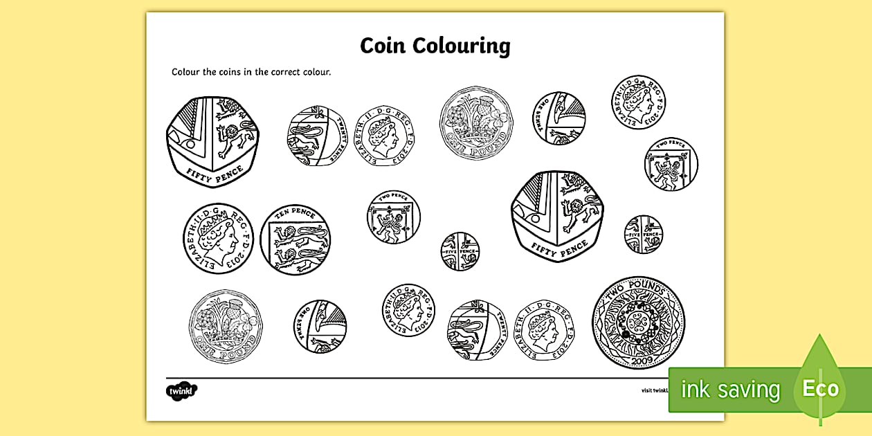 Colouring Money | Coins Colouring Worksheet | Twinkl | EYFS