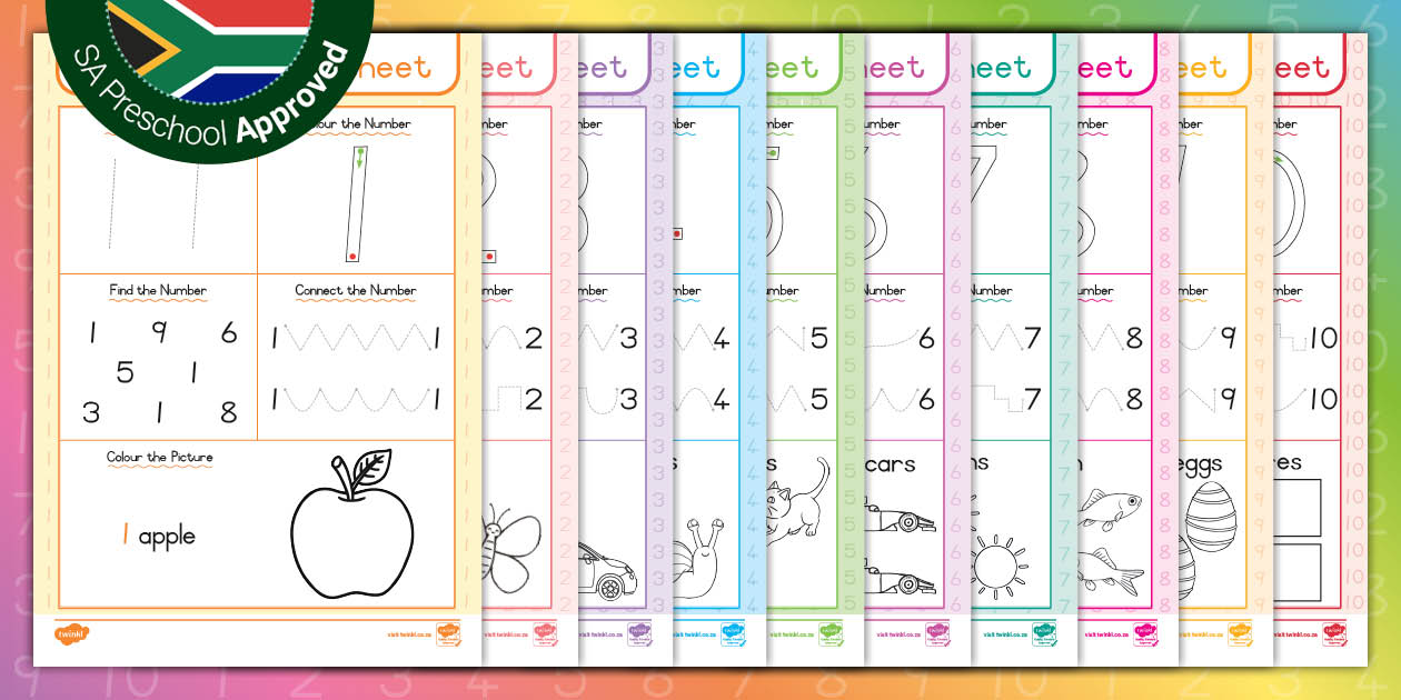 Preschool Numeracy: Number 1-10 Worksheet Pack - Twinkl
