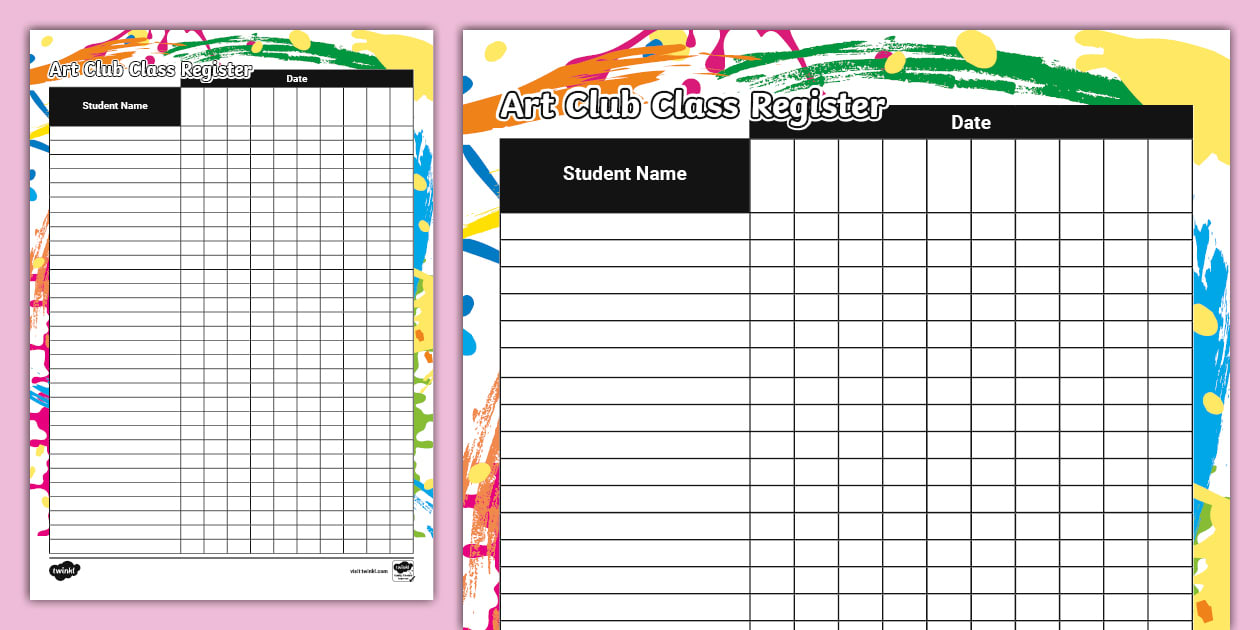 Art Club Class Register Template (teacher made) - Twinkl