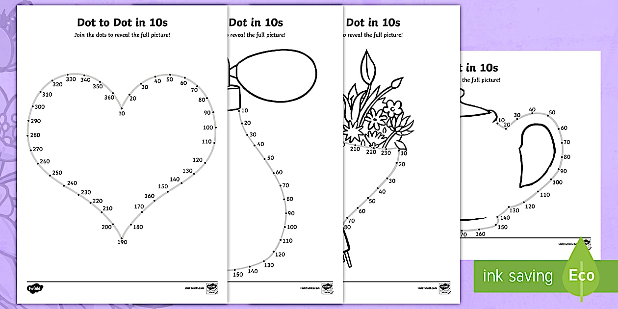 Mother's Day Dot to Dot in 10s Worksheet / Worksheet