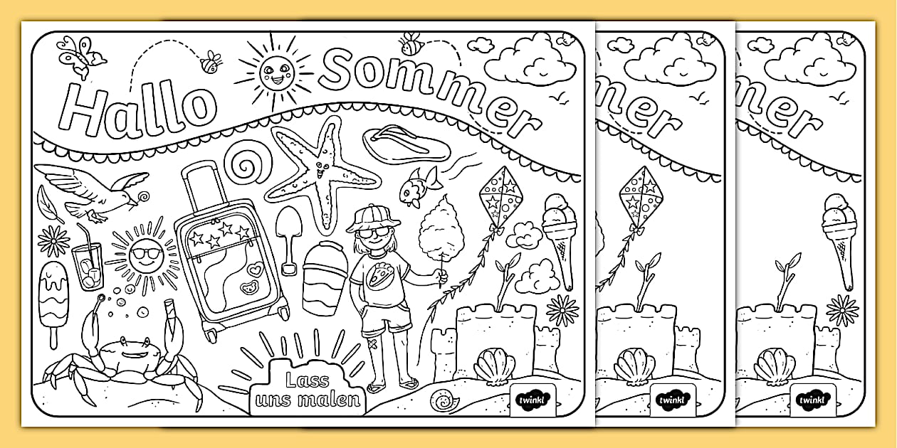 Hallo Sommer - Doodle-Ausmalbilder (differenziert) - Twinkl