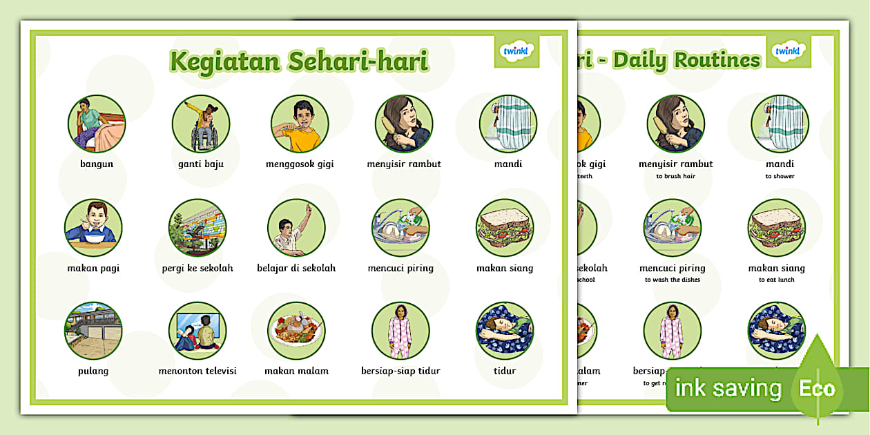 Daily Routines Word Mat - Indonesian (teacher made) - Twinkl