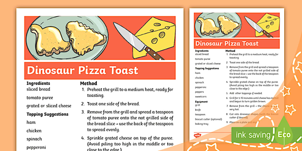 Dinosaur Pizza Toast Recipe - Parents (teacher made)