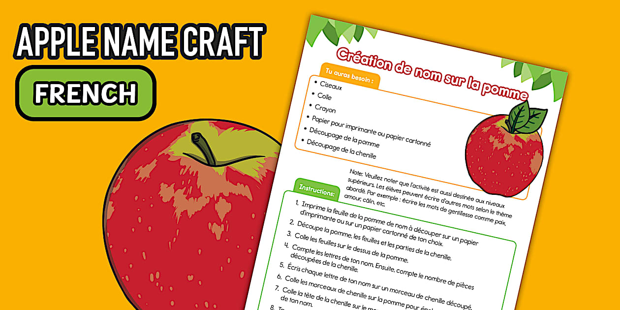 Apple Name Craft French (teacher made) - Twinkl