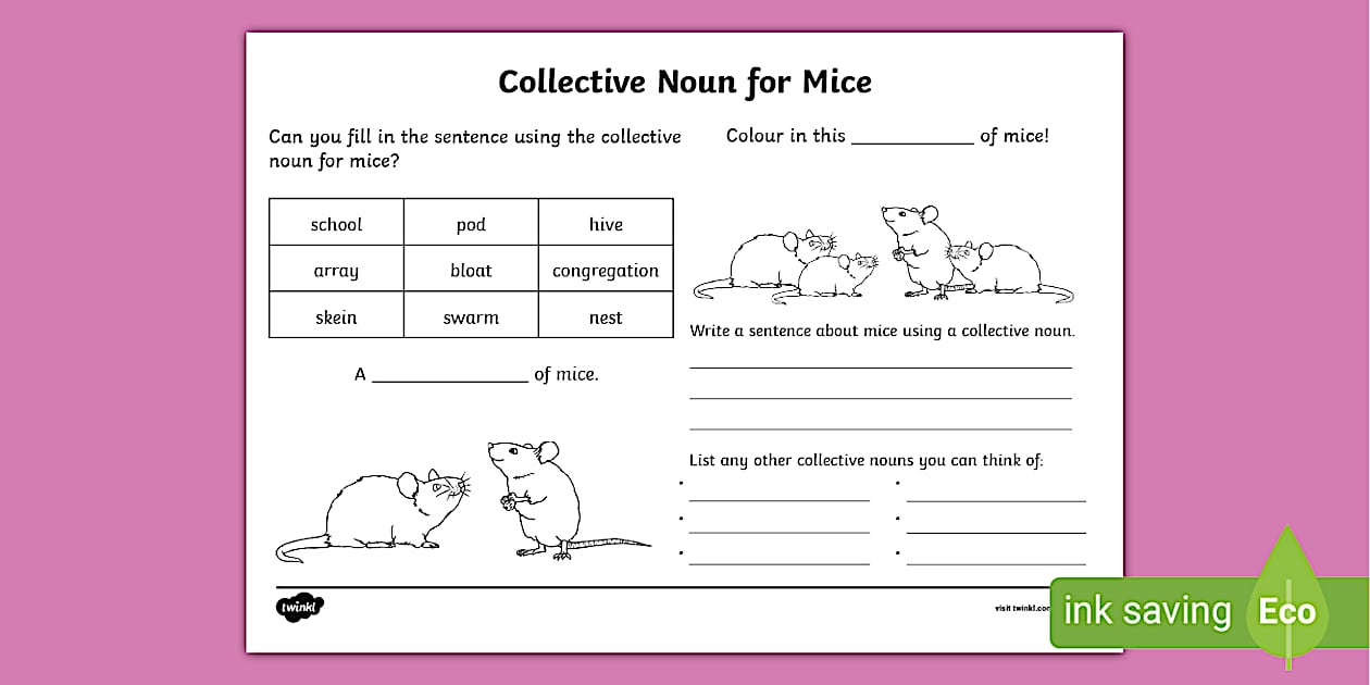 Collective Noun - Mice Worksheet (teacher made) - Twinkl