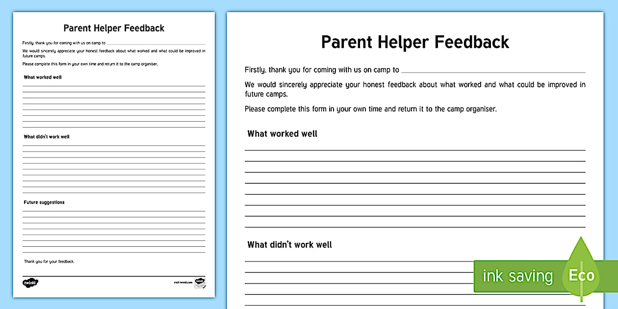 Editable Camp Evaluation Parent Form (teacher made) - Twinkl