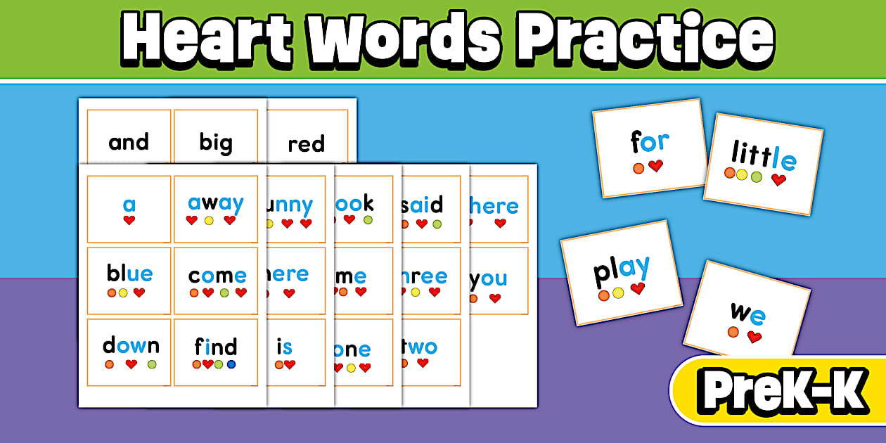 Pre-Primer Heart Words Practice Cards