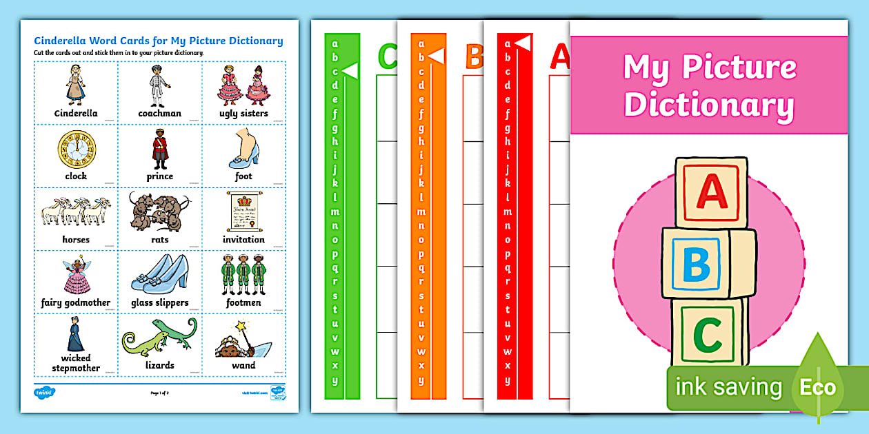 Cinderella Themed Picture Dictionary Word Card Set - cinderella