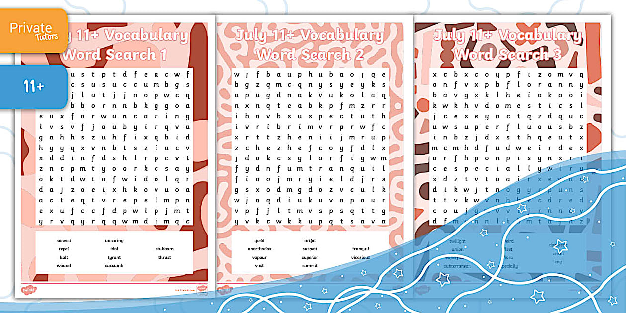 11+ Vocabulary Word Searches - July Pack