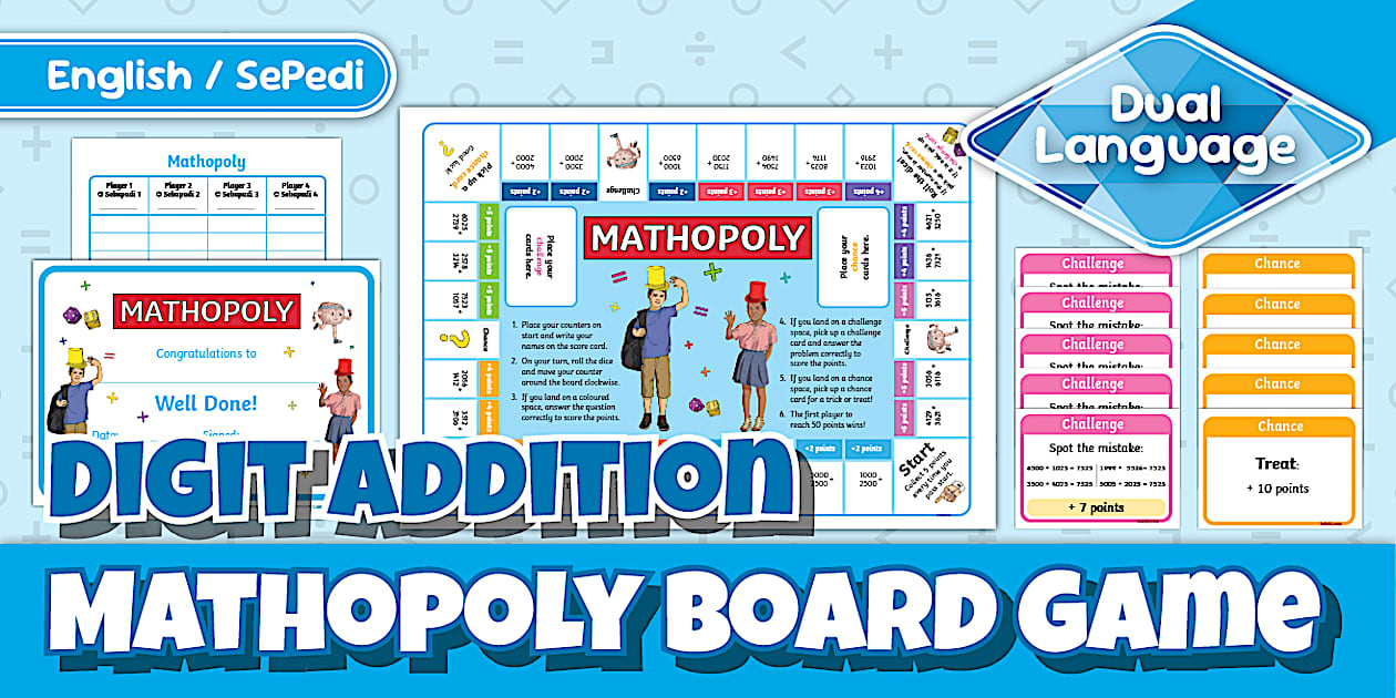 Grade 4 Maths 4-Digit Addition Mathopoly Board Game Sepedi
