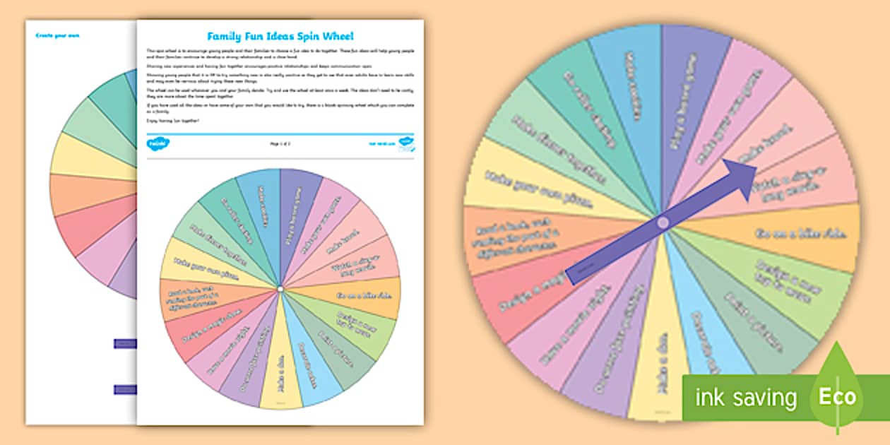 Editable Family Fun Ideas Spin Wheel Activity - Twinkl