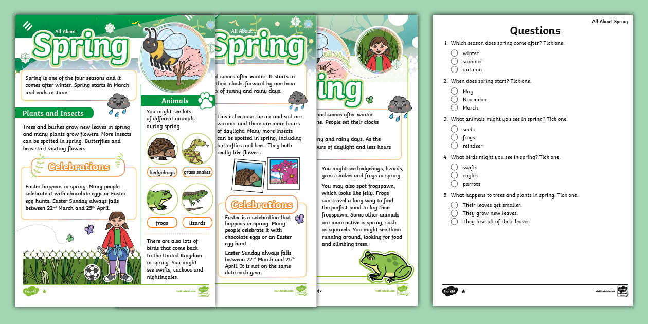 KS1 Spring Differentiated Reading Comprehension - Twinkl