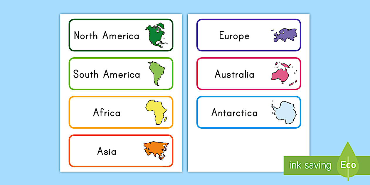 Continents of the World Word Cards