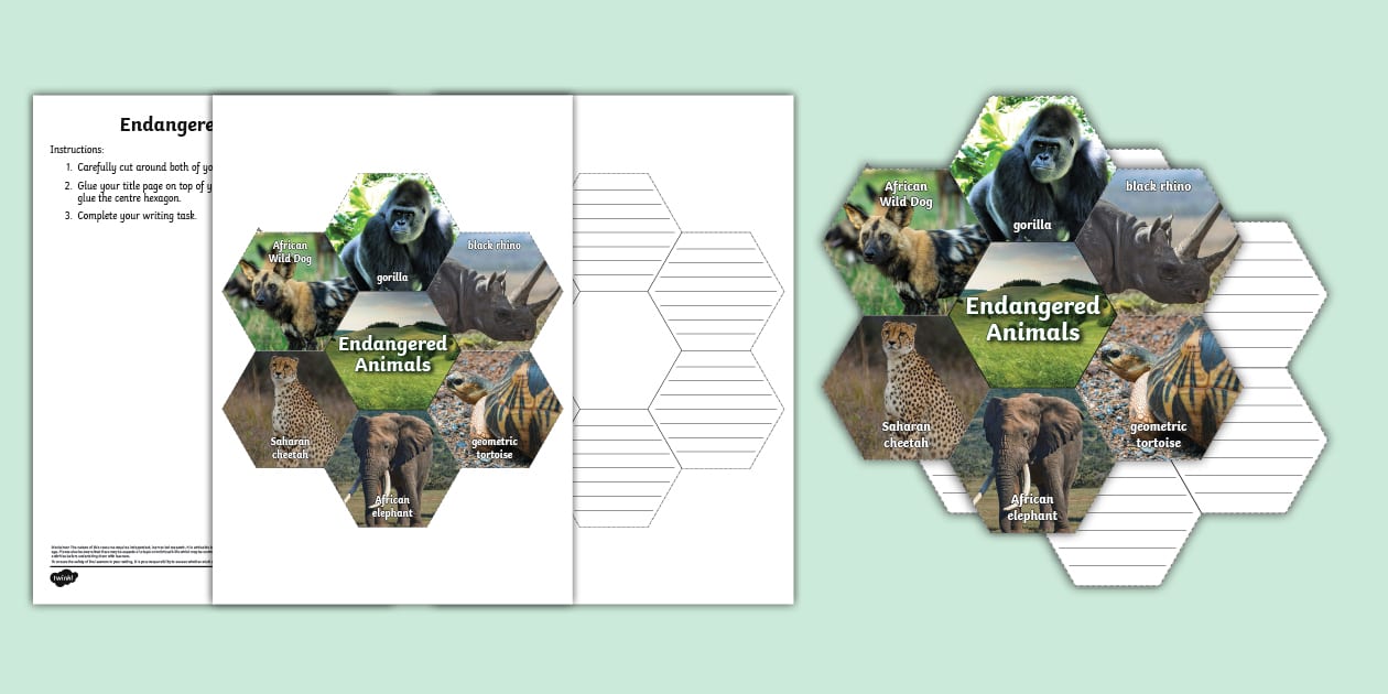 Endangered Animals Hexagon Writing Template - Twinkl