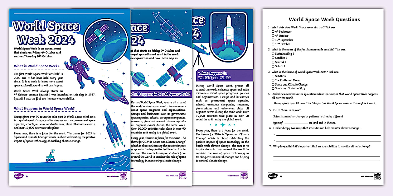 LKS2 World Space Week 2021 Differentiated Reading Comprehension