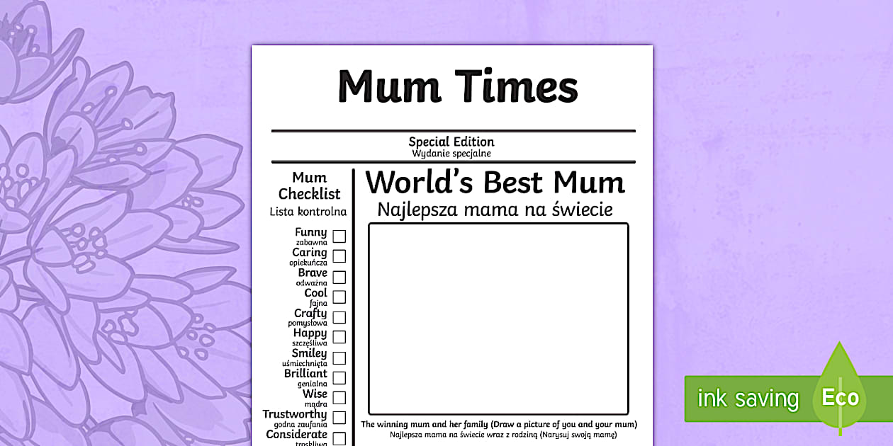 Mother's Day Newspaper Card Template English/Polish