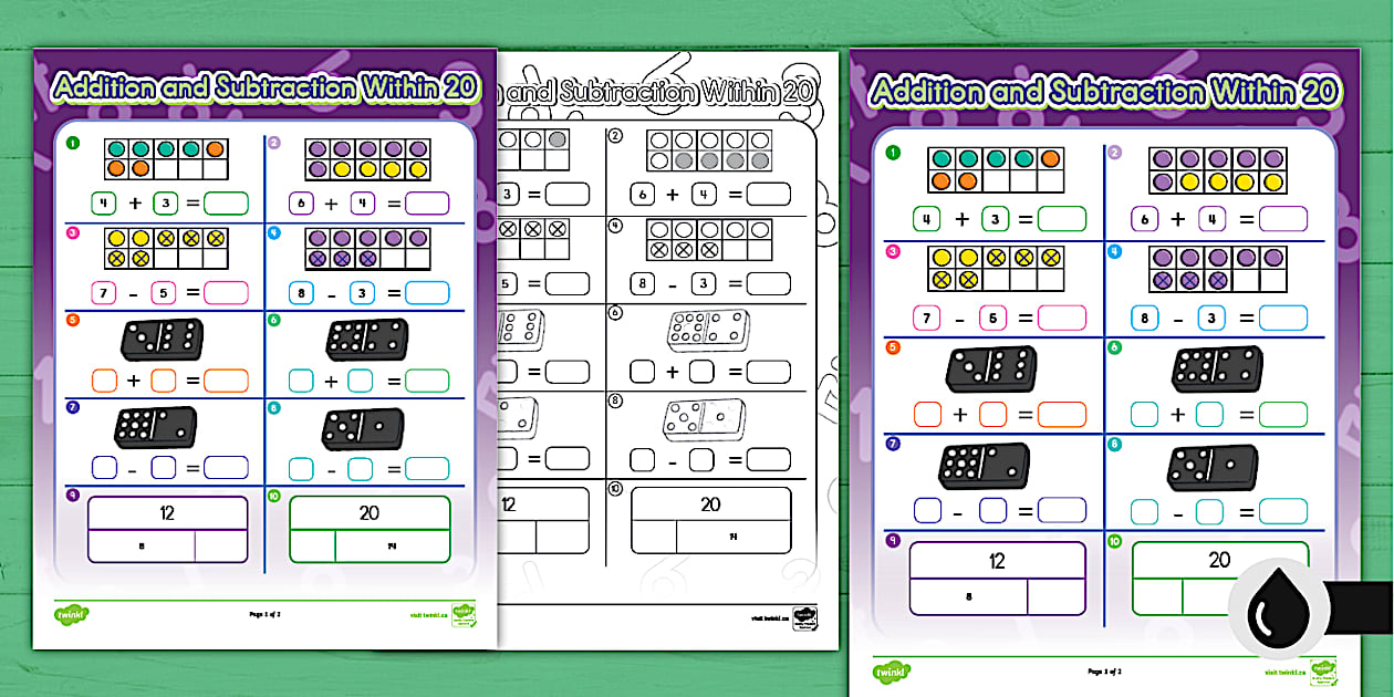 Addition and Subtraction Within 20 Mini Assessment - Twinkl