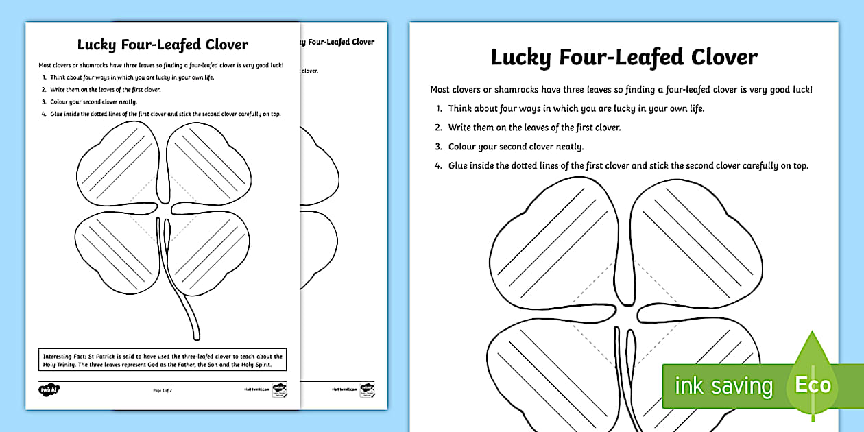 Lucky four leafed clover Writing Worksheet / Worksheet - World Around ...