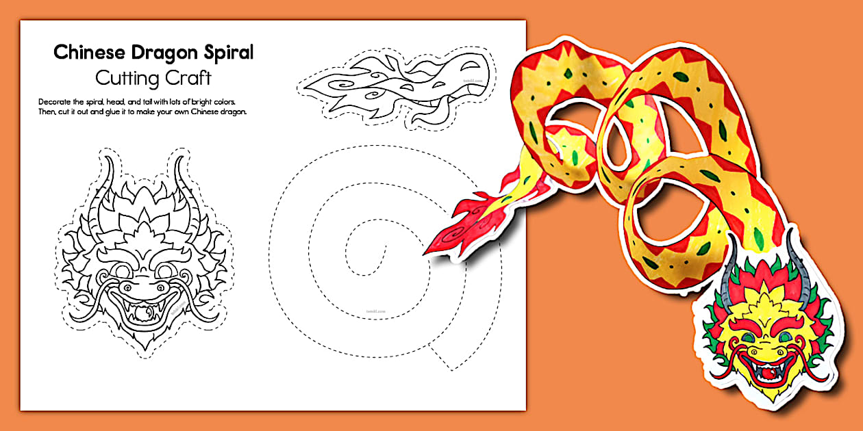 Chinese Dragon Spiral Cutting Craft (teacher made) - Twinkl