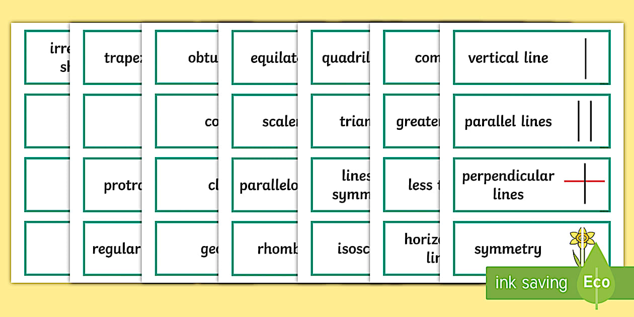 Cursive LKS2 Properties of Shapes Key Maths Vocabulary Cards