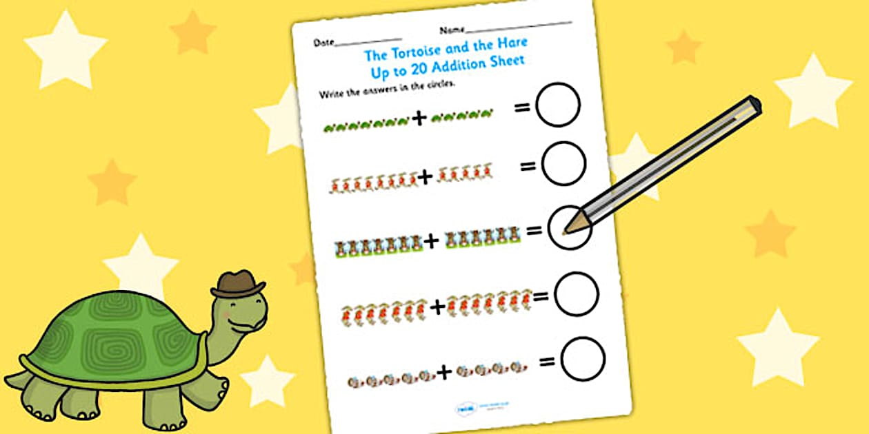 The Tortoise and The Hare Up to 20 Addition Sheet - numeracy