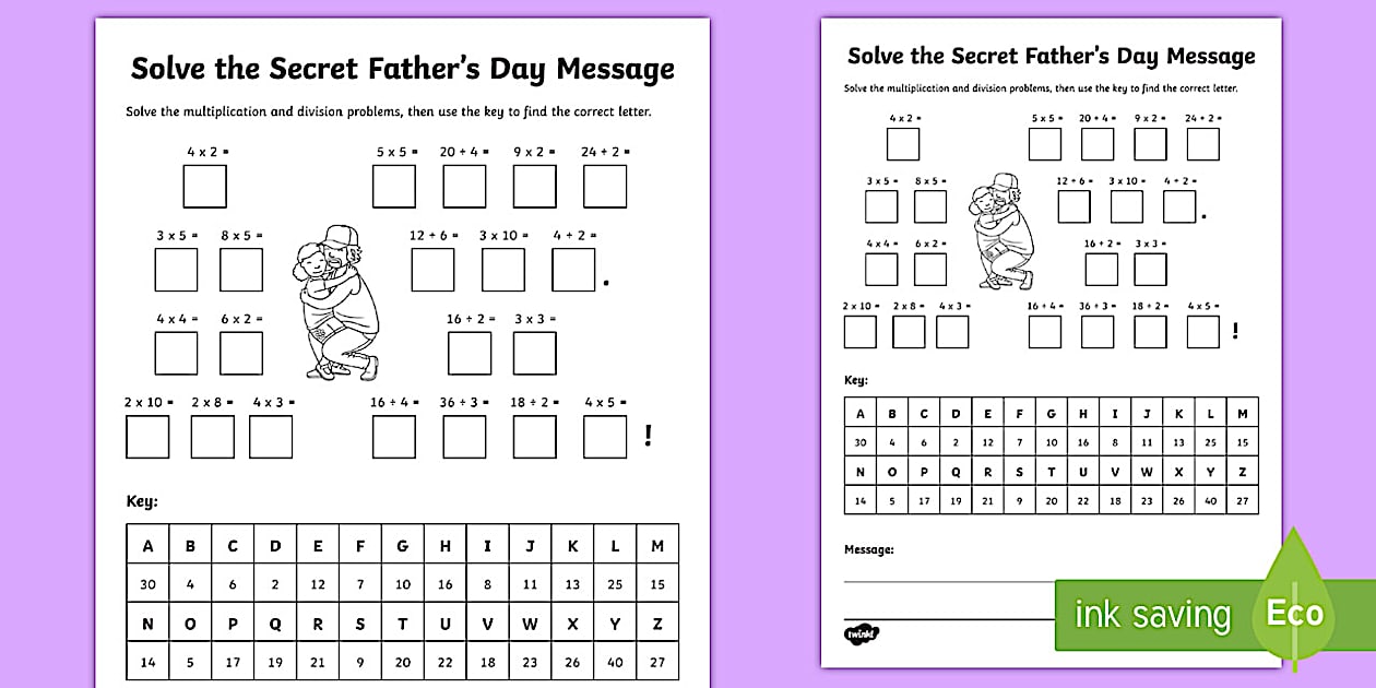 Father's Day Multiplication and Division Message Activity