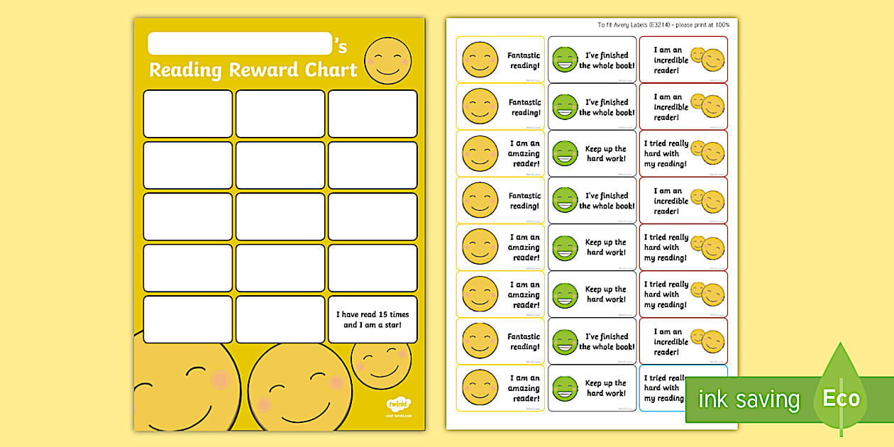 Smiley Faces-Themed Reading Sticker Reward Charts - Twinkl