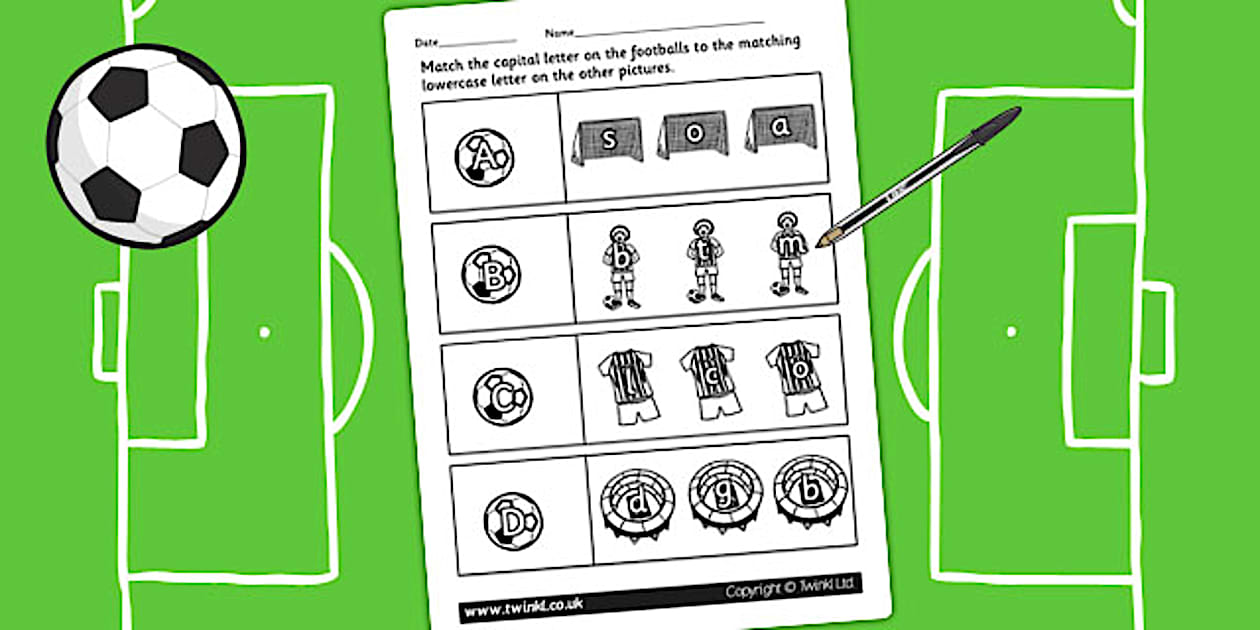 Football Themed Capital Letter Matching Worksheet - uppercase