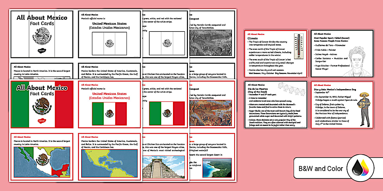 All About Mexico Fact Cards for 3rd-5th Grade