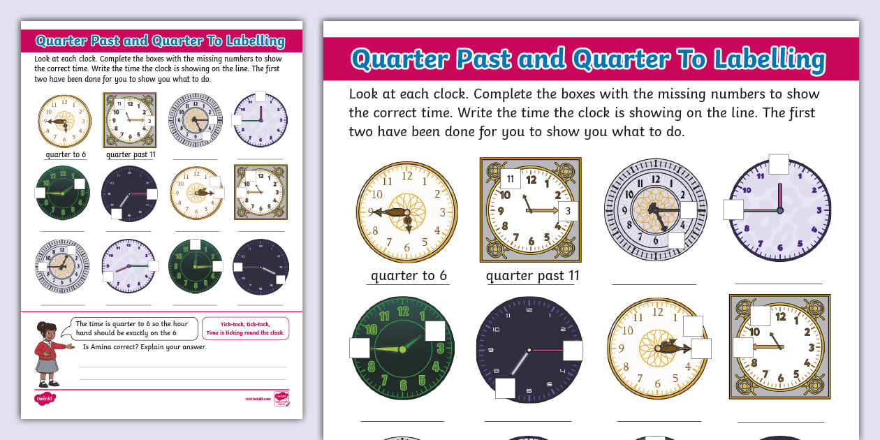 👉 Quarter Past and Quarter To Labelling Activity Sheet