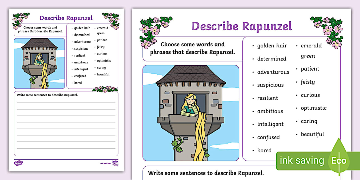 Describe Rapunzel Writing Activity (Teacher-Made) - Twinkl