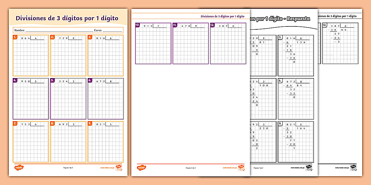 Ficha de actividad: Divisiones de 3 dígitos por 1 dígito con cuadrícula