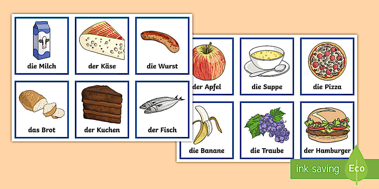 German food vocabulary flashcards - Foods Snap Card Game