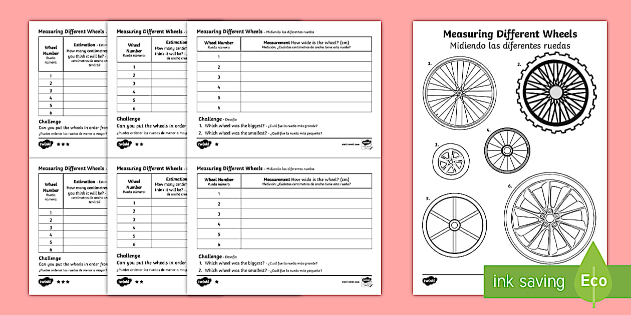 KS1 Maths Wheels Measuring Worksheet English/Spanish