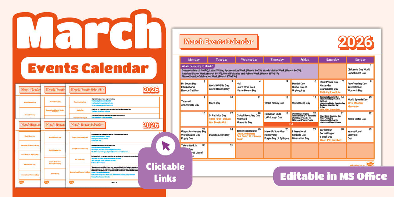 March Events Calendar 2026