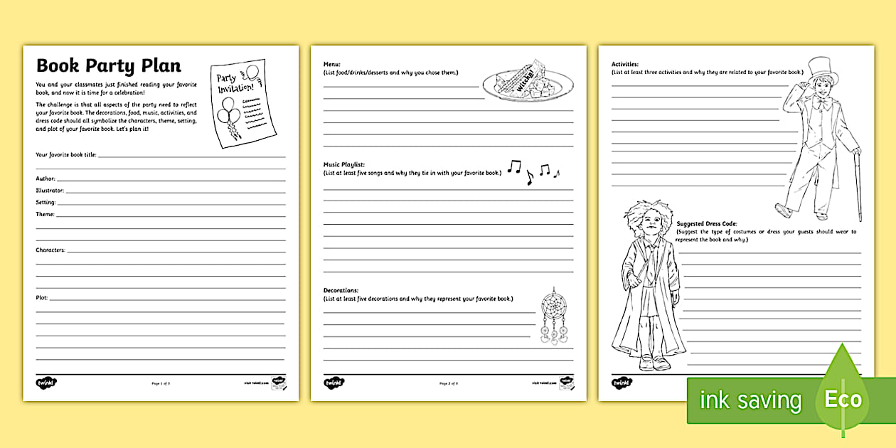 Students will plan a "book party" based on their favorite book. They ...