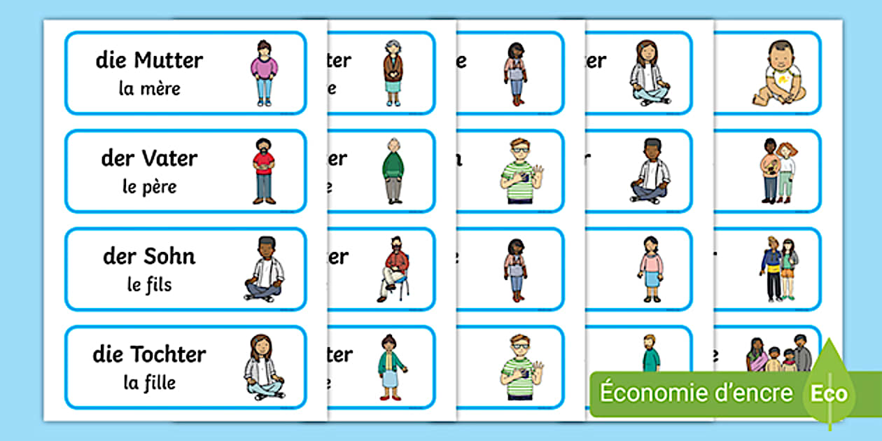 Cartes de vocabulaire : la famille en allemand - Twinkl