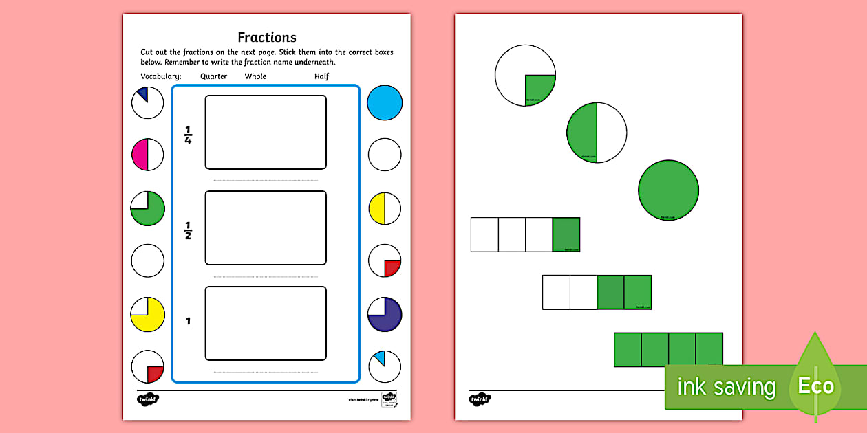Fractions Worksheet | Fractions Halves and Quarters - Twinkl