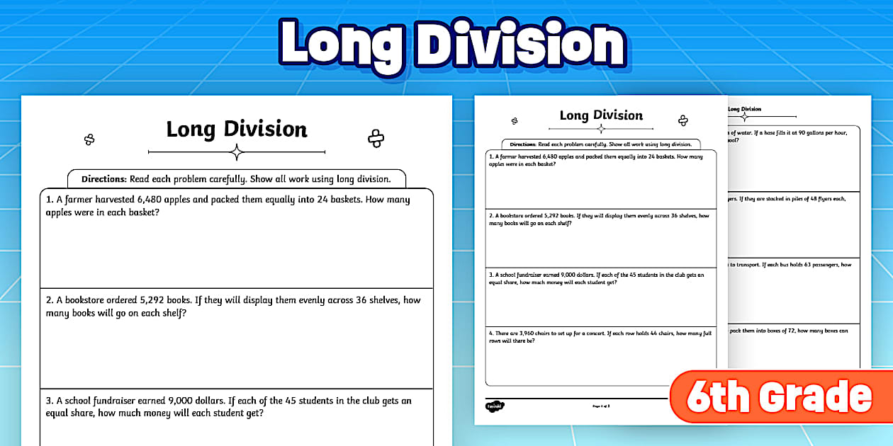 Math Basic Skills Long Division Practice Worksheet