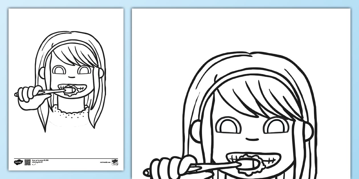 Brushing Teeth from Front Colouring Sheet - Printable Fun