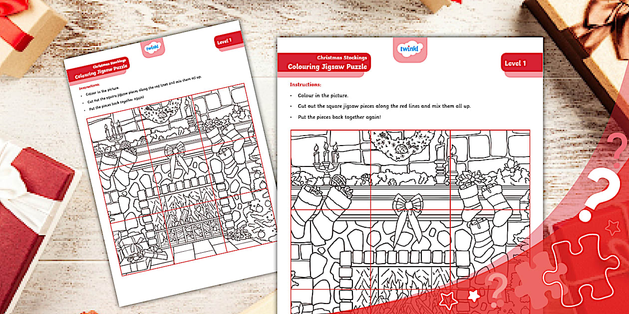 Christmas Stockings Colouring Jigsaw Puzzle - L1 - Twinkl