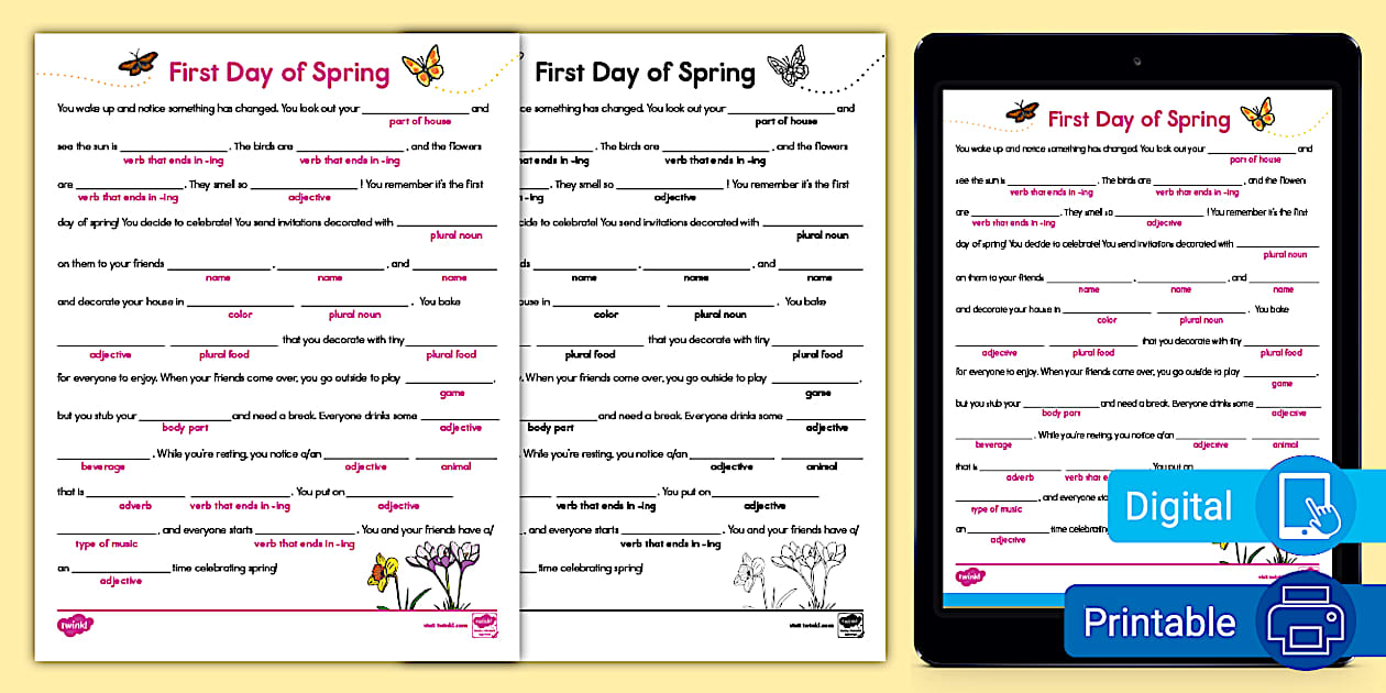 First Day of Spring Laugh Libs for K-2nd Grade - Twinkl