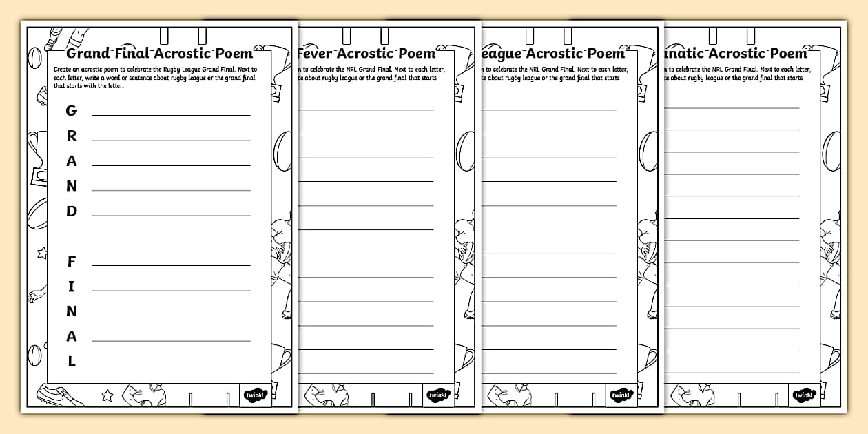 Rugby League Grand Final Acrostic Poem Templates