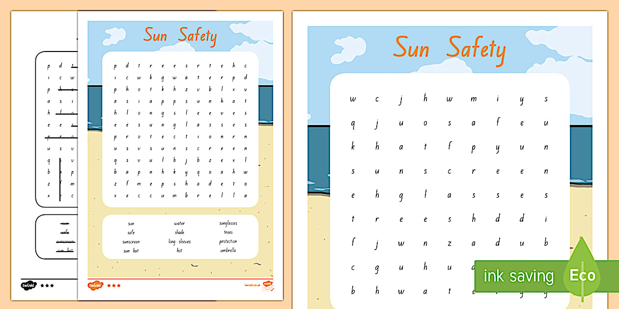 Sun Safety Word Search (Teacher-Made) - Twinkl