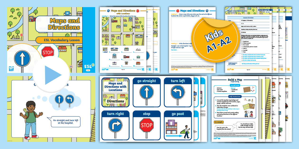 Kids ESL Lesson Plan on Maps and Directions (teacher made)