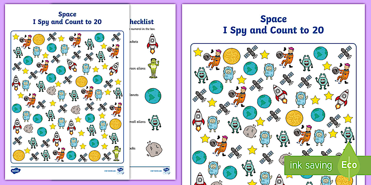 Editable Space I Spy and Count Activity to 20 (teacher made)